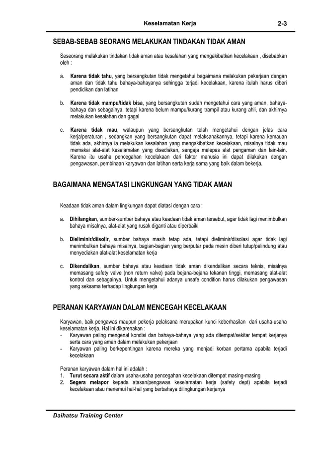 Keselamatan kerja daihatsu training center | PDF