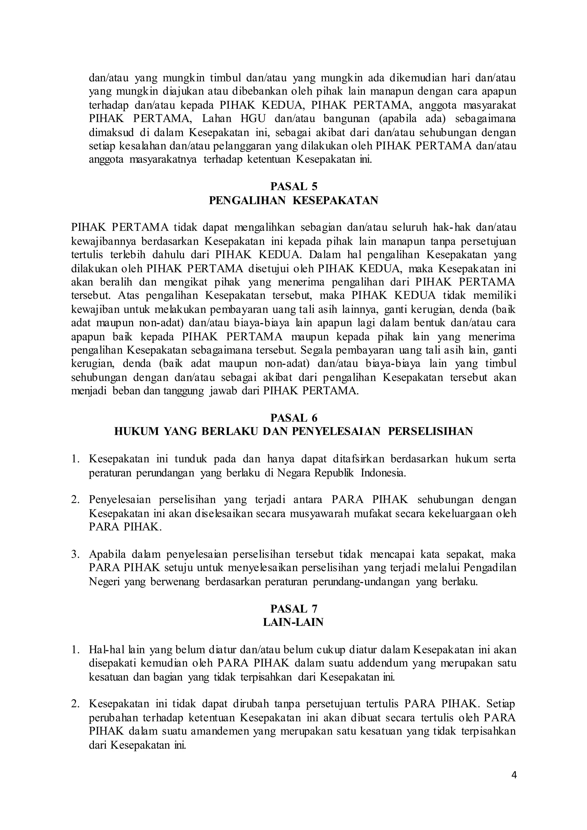 Contoh Perjanjian Kesepakatan Uang Tali Asih Hak Ulayat (Beli ...