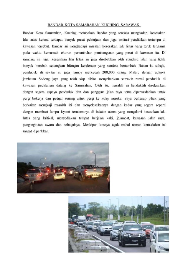 Kesesakan lalu lintas di bandar kota samarahan sarawak | DOCX