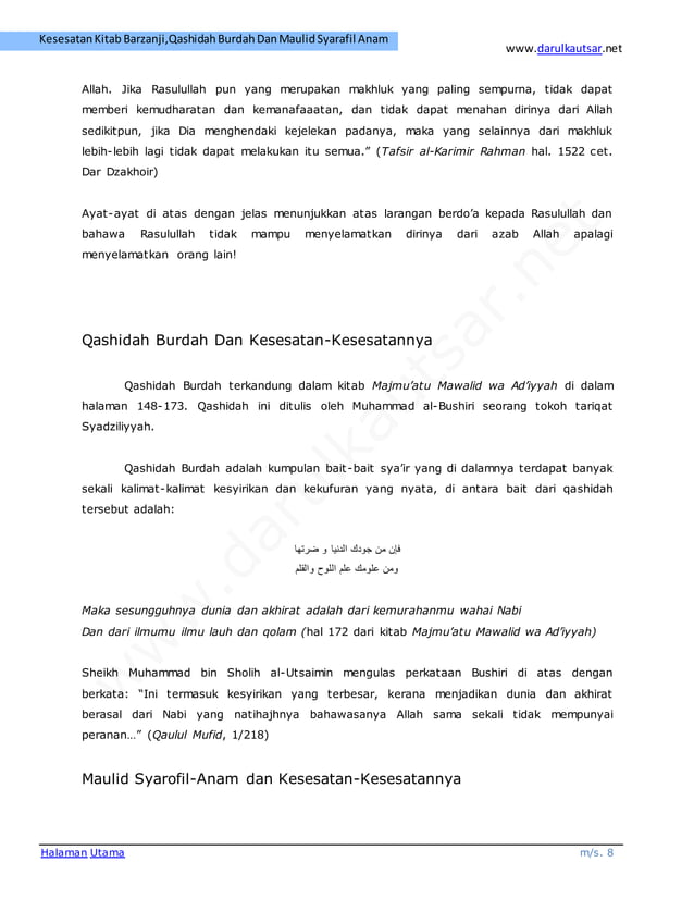 Kesesatan Kitab Barzanji | DOCX