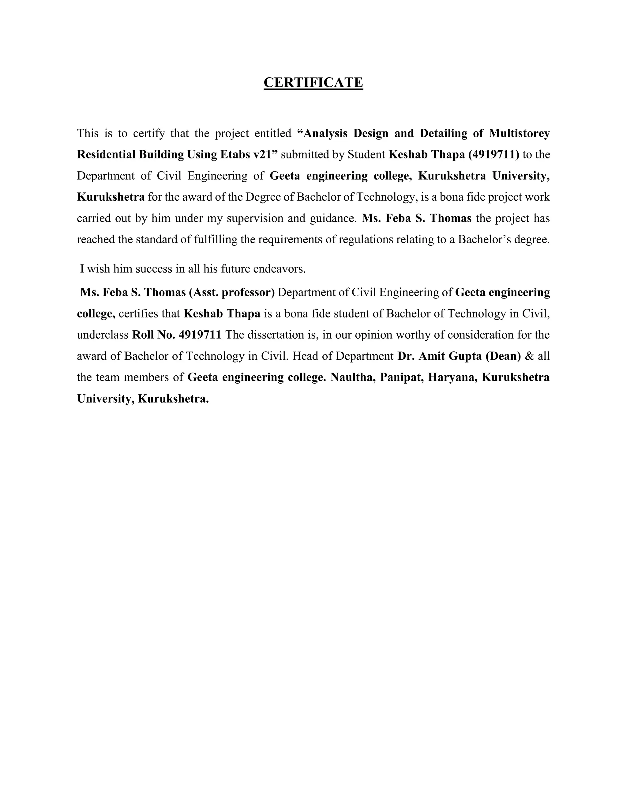 Design of G+4 residential building ||Major project || | PDF