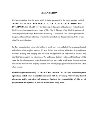 Design of G+4 residential building ||Major project || | PDF