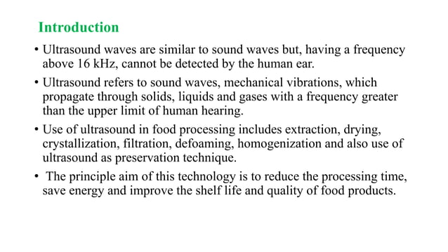 Ultrasound in food preservation | PPTX | Physics | Science