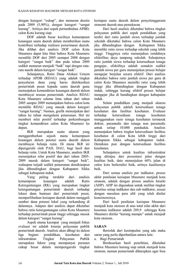 Kesiapan maumere menjadi kota otonom jurnal tata kota | PDF
