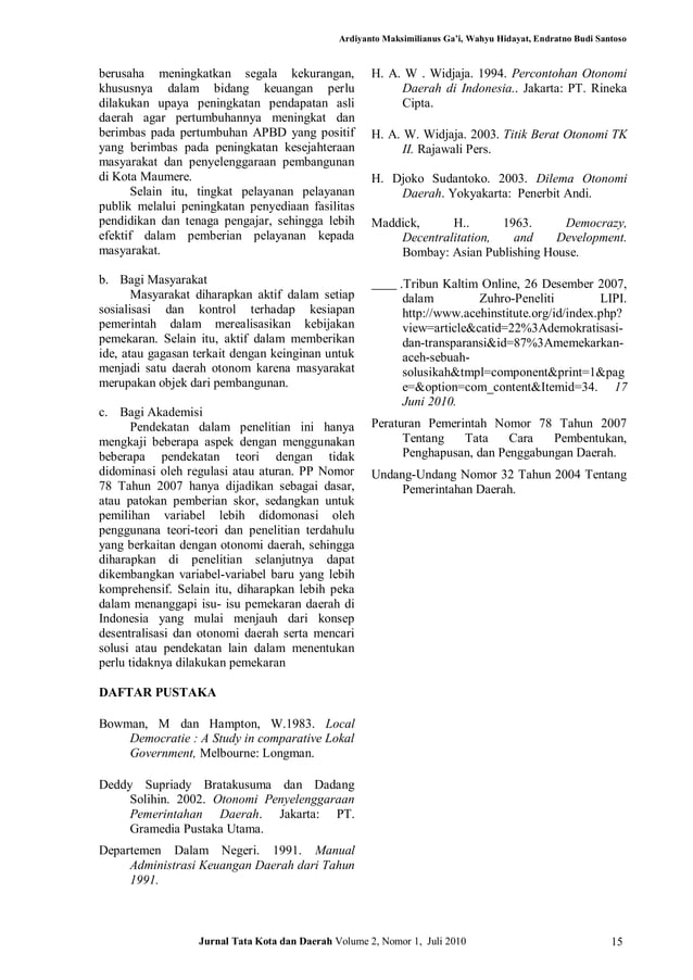 Kesiapan maumere menjadi kota otonom jurnal tata kota | PDF