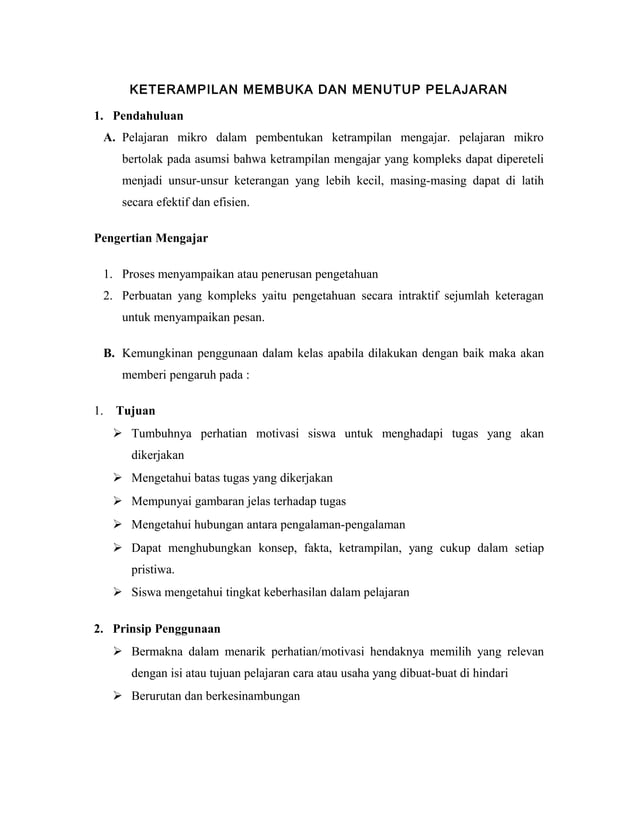 Keterampilan membuka dan menutup pelajaran | DOC
