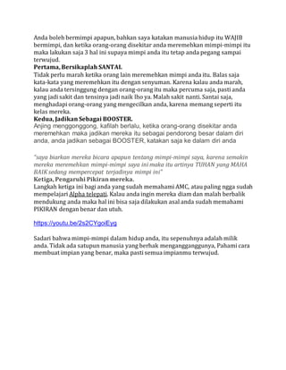 Ketika merasa diremehkan karena mimpi mimpimu, lakukan 3 langkah ini -firman-pratama | PDF