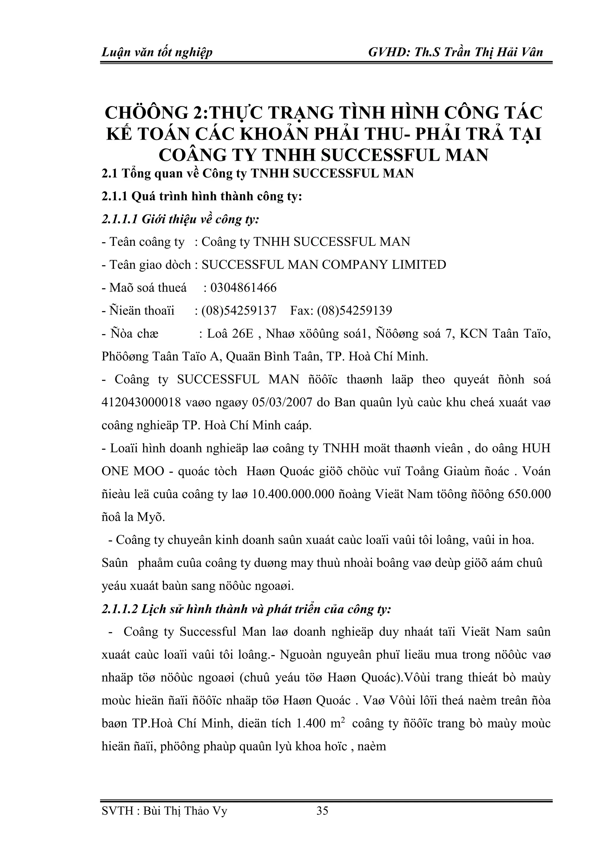 Kế toán các khoản phải thu- phải trả tại công ty TNHH SUCCESSFUL MAN | DOC