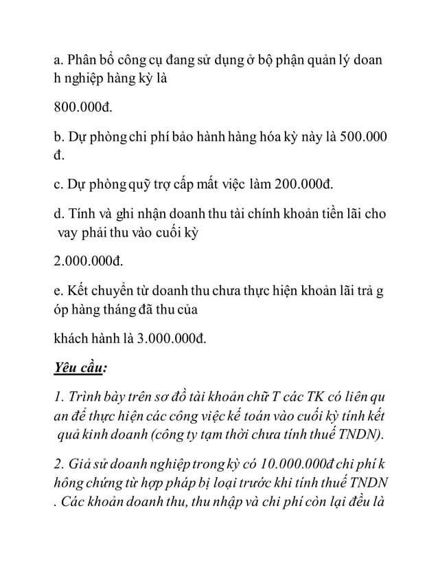 Bài tập định khoản : kế toán doanh thu, thu nhập khác, chi phí và xác định kết quả kinh doanh | DOCX