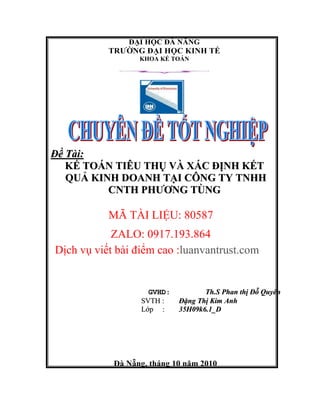 Kế toán tiêu thụ và xác định kết quả kinh doanh tại công ty CNTH Phương Tùng | DOC