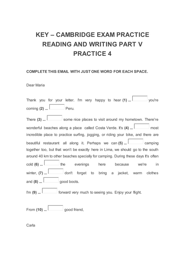 Ket practice part v 4 | DOCX