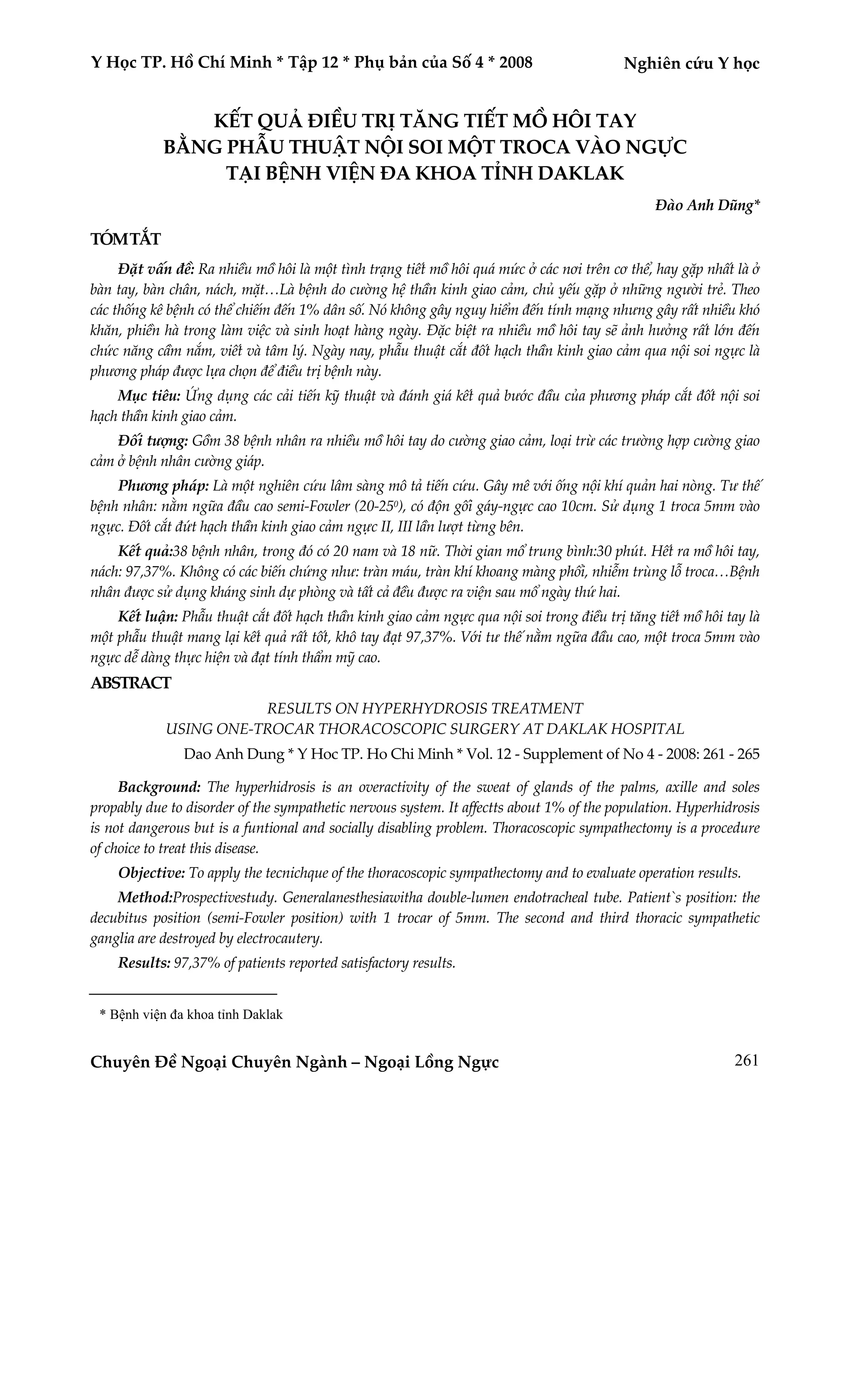 Ket qua dieu tri tang tiet mo hoi tay bang phau thuat noi soi mot ...