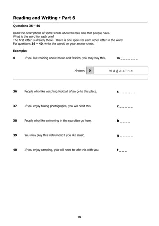 Key English test for Schools reading_writing_sample | PDF