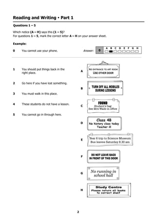 Key English test for Schools reading_writing_sample | PDF
