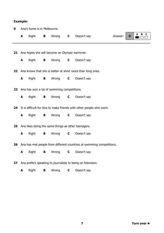Key English test for Schools reading_writing_sample | PDF