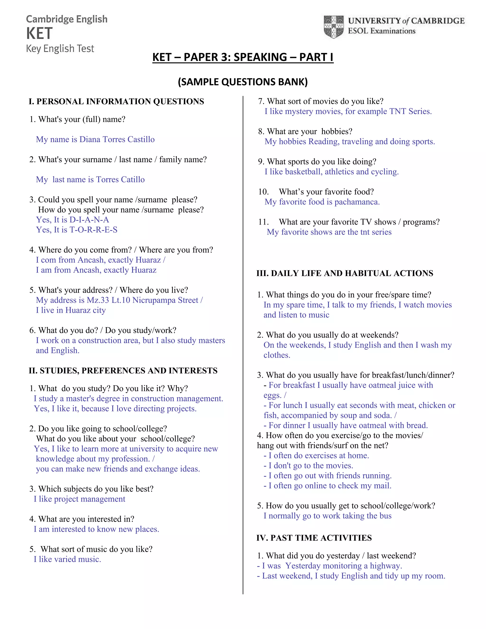 Ket speaking diana torrres castillo (2) | PDF