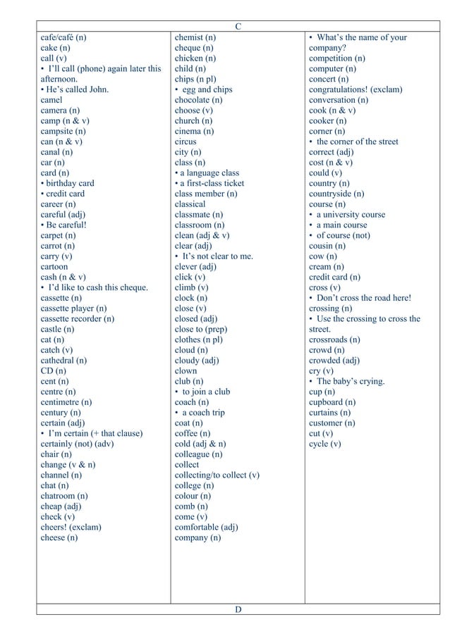 Ket vocabulary list | DOC