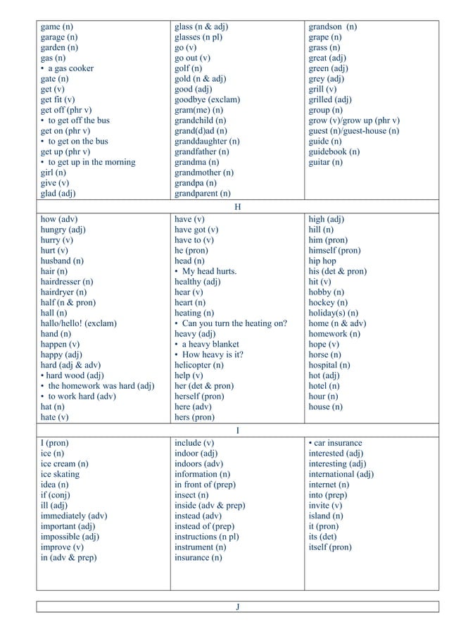 Ket vocabulary list | DOC