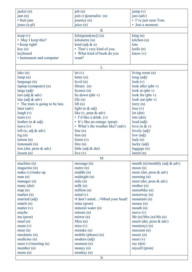 Ket vocabulary list | DOC