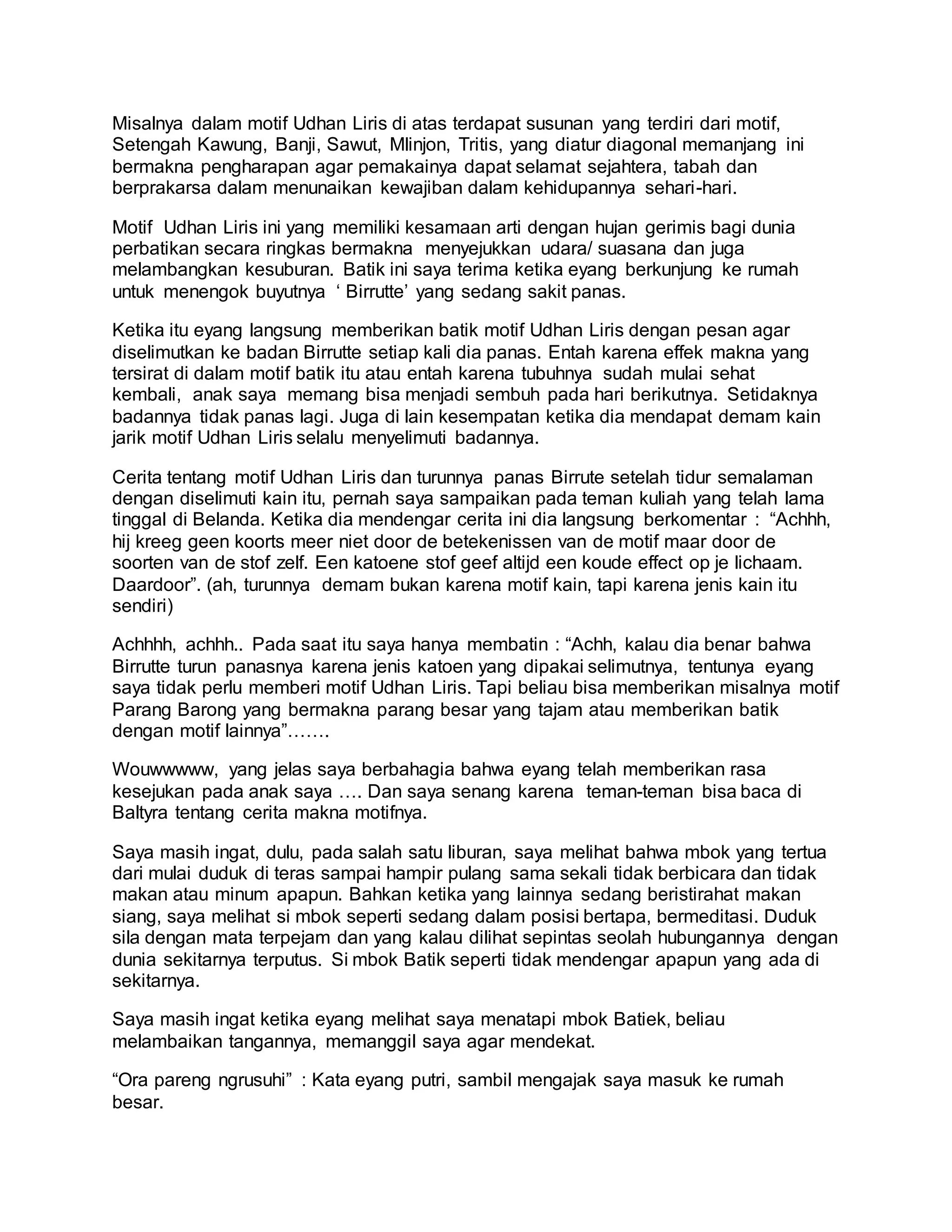 Keunikan makna filosofi batik klasik sidoluhur | DOCX