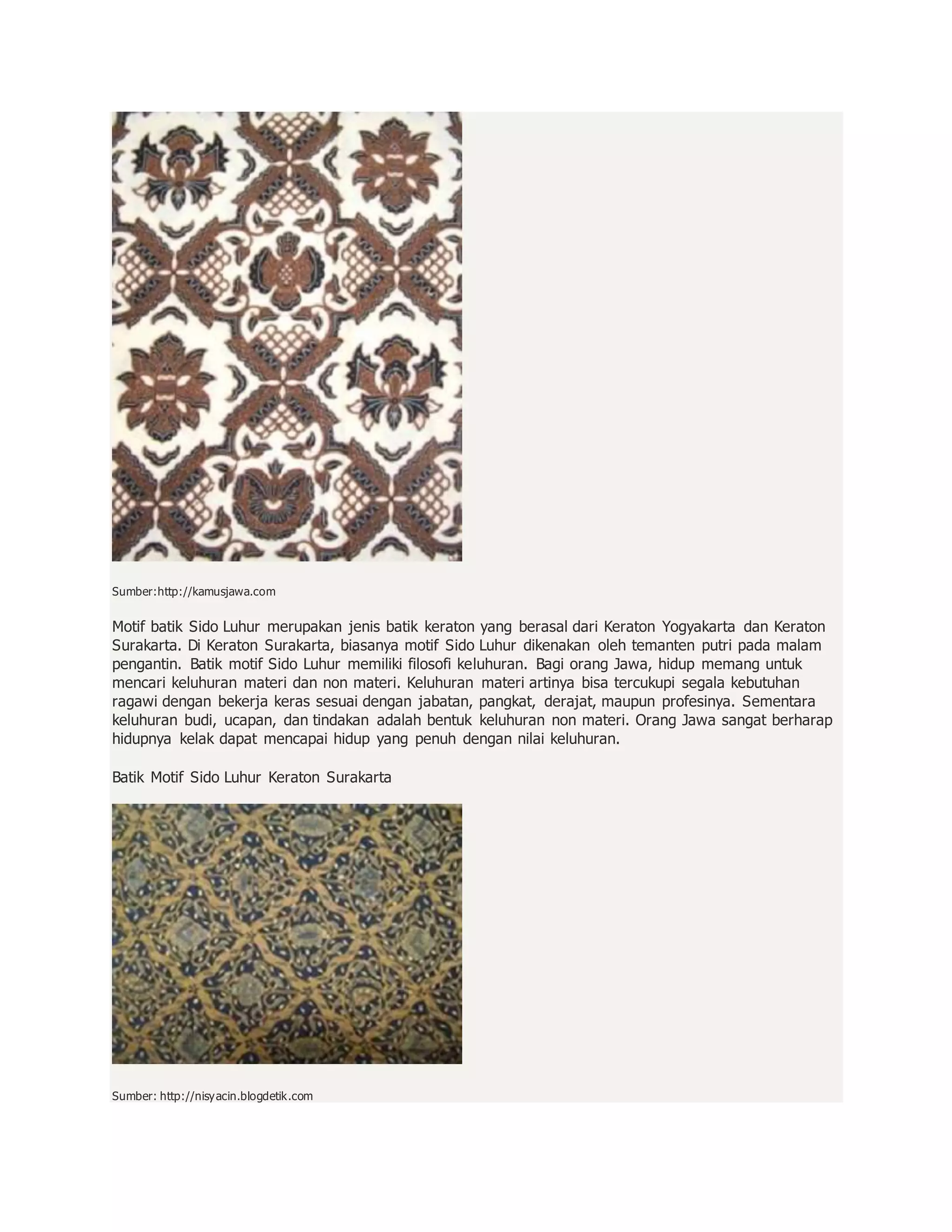 Keunikan makna filosofi batik klasik sidoluhur | DOCX