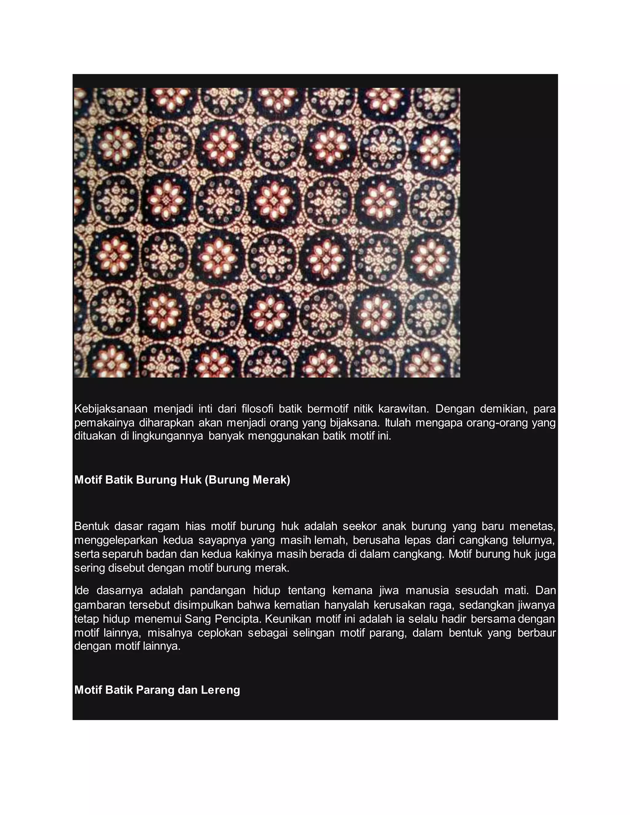 Keunikan makna filosofi batik klasik sidoluhur | DOCX