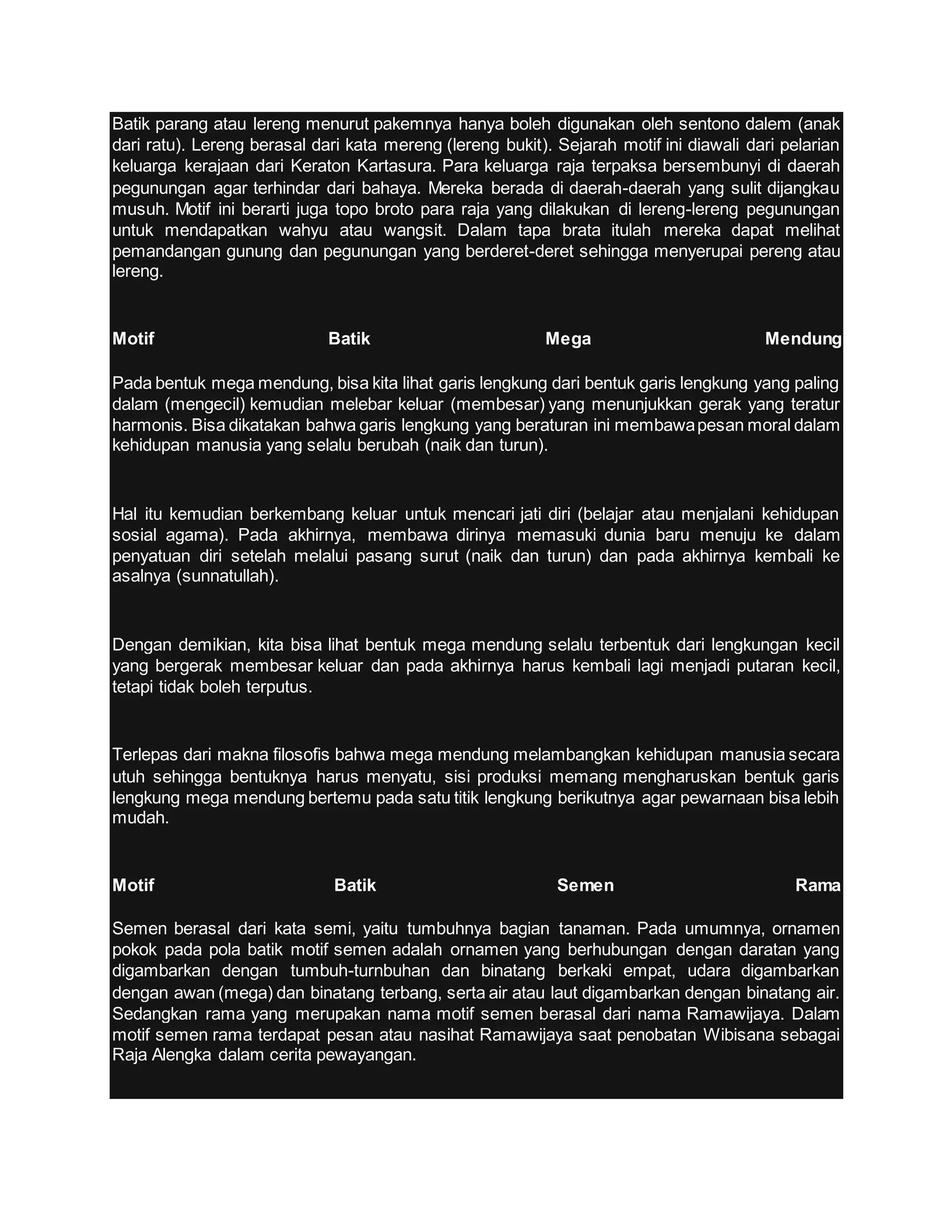 Keunikan makna filosofi batik klasik sidoluhur | DOCX