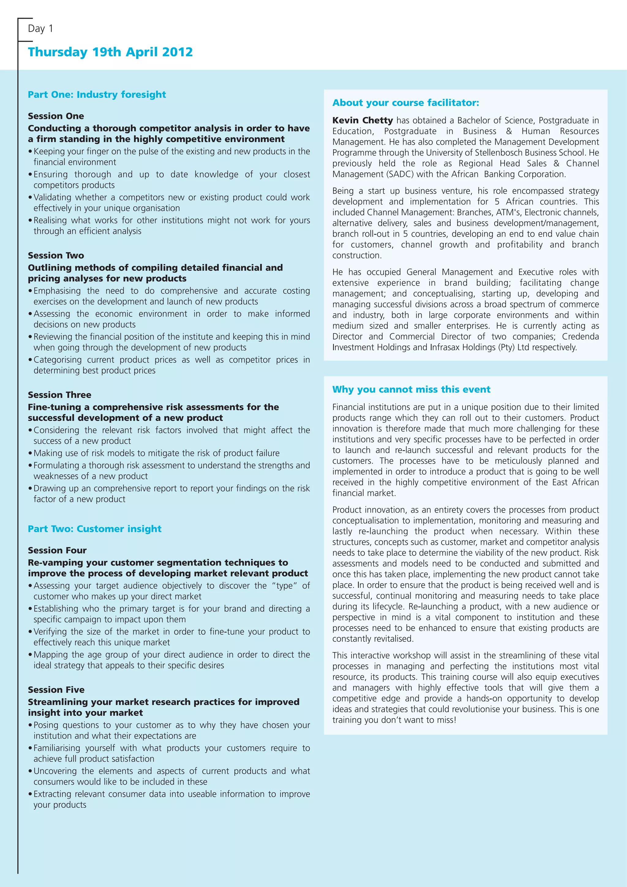 Kevin chetty, product innovation and management for financial ...