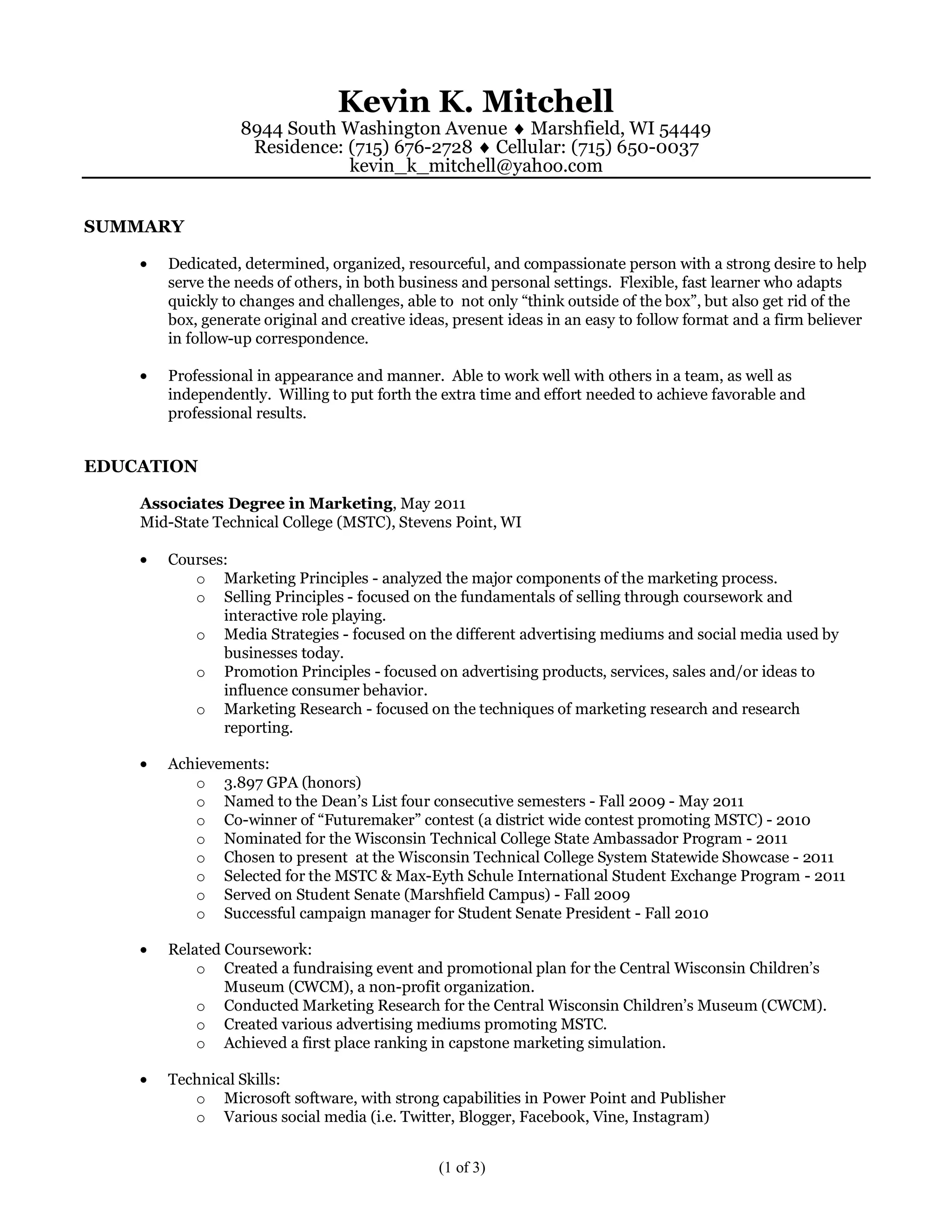 Kevin Mitchell Resume and References | PDF | Business | Business and Finance
