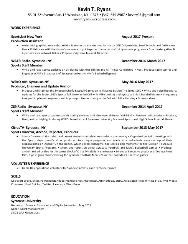 Kevin Ryans Resume