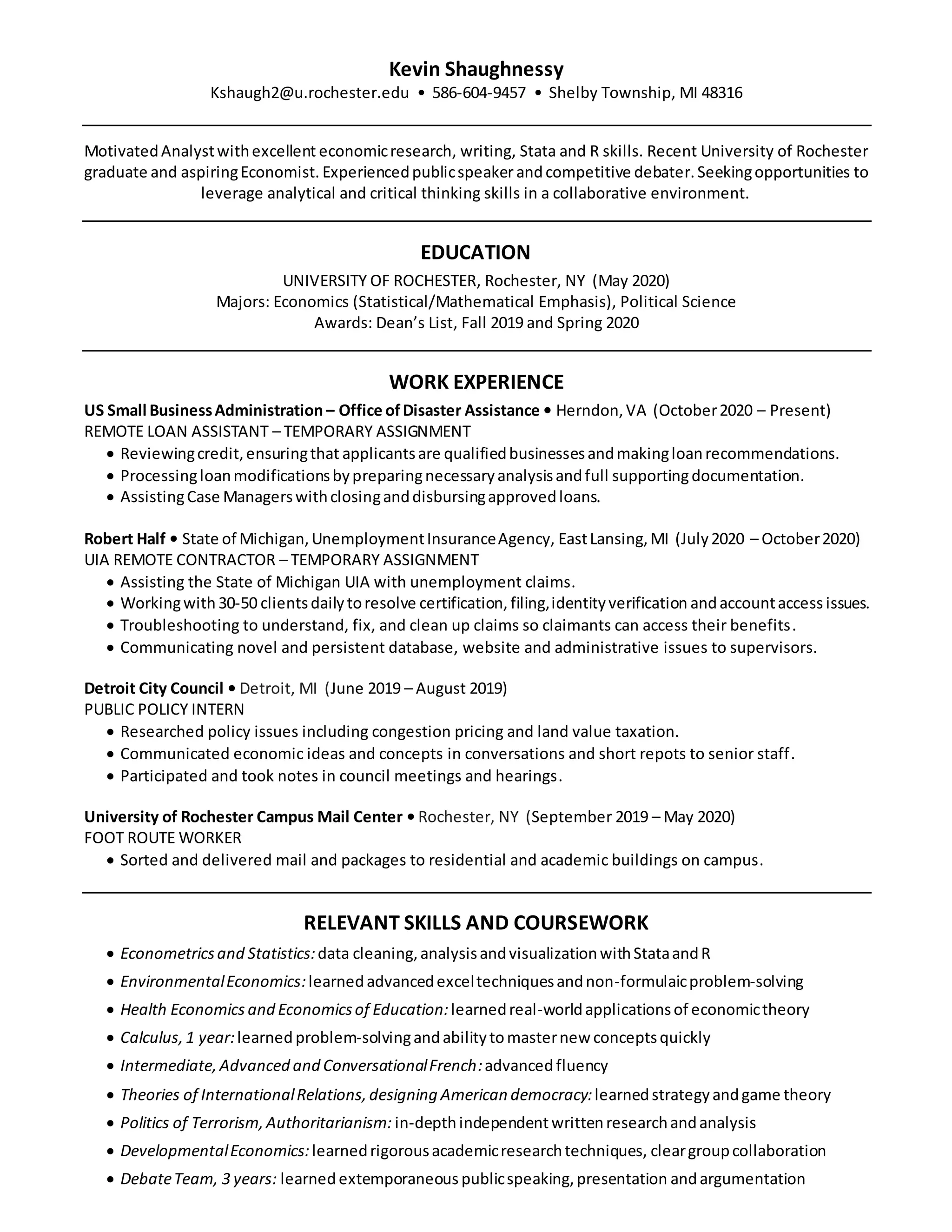 Kevin shaughnessy resume fall 2020 | DOCX