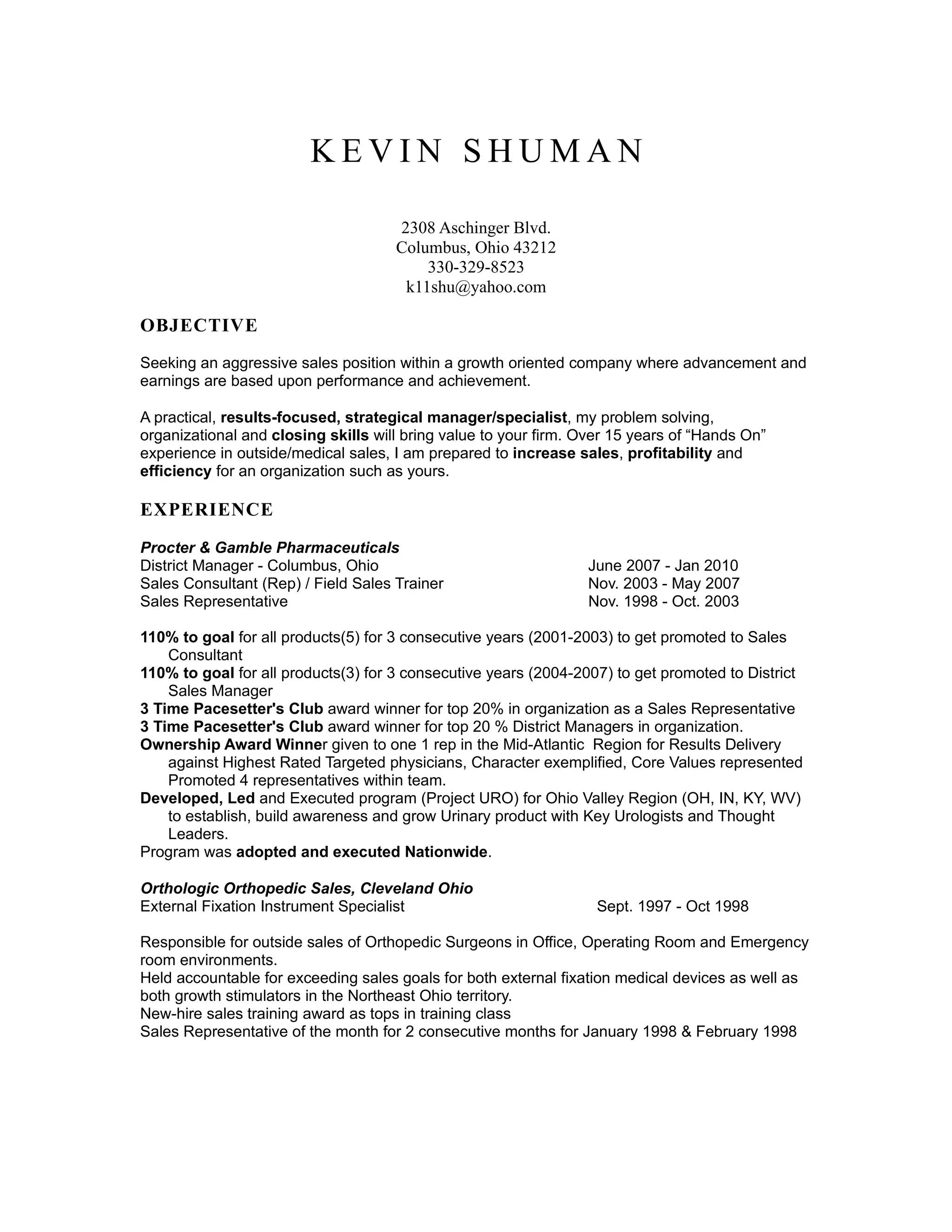 Kevin Shuman High Results Executive Sales | DOC