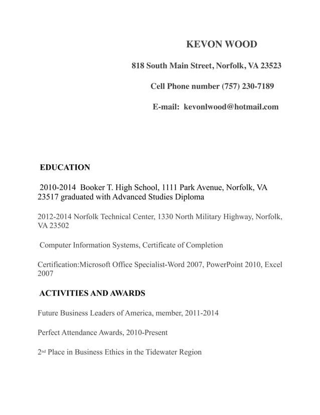 Kevon's resume | PDF