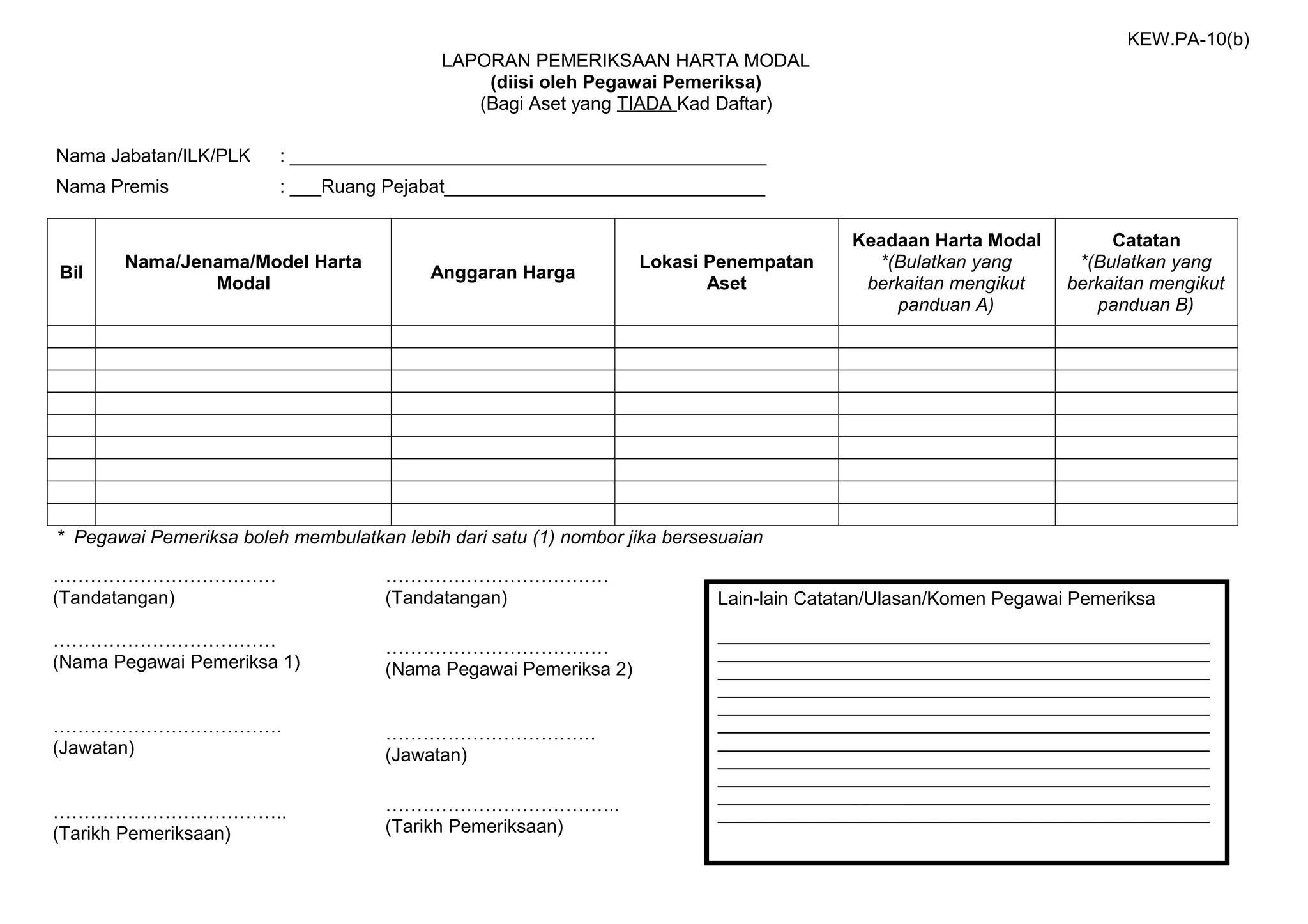 Kew[1].pa 10b (laporan pemeriksaan harta modal) | PPT