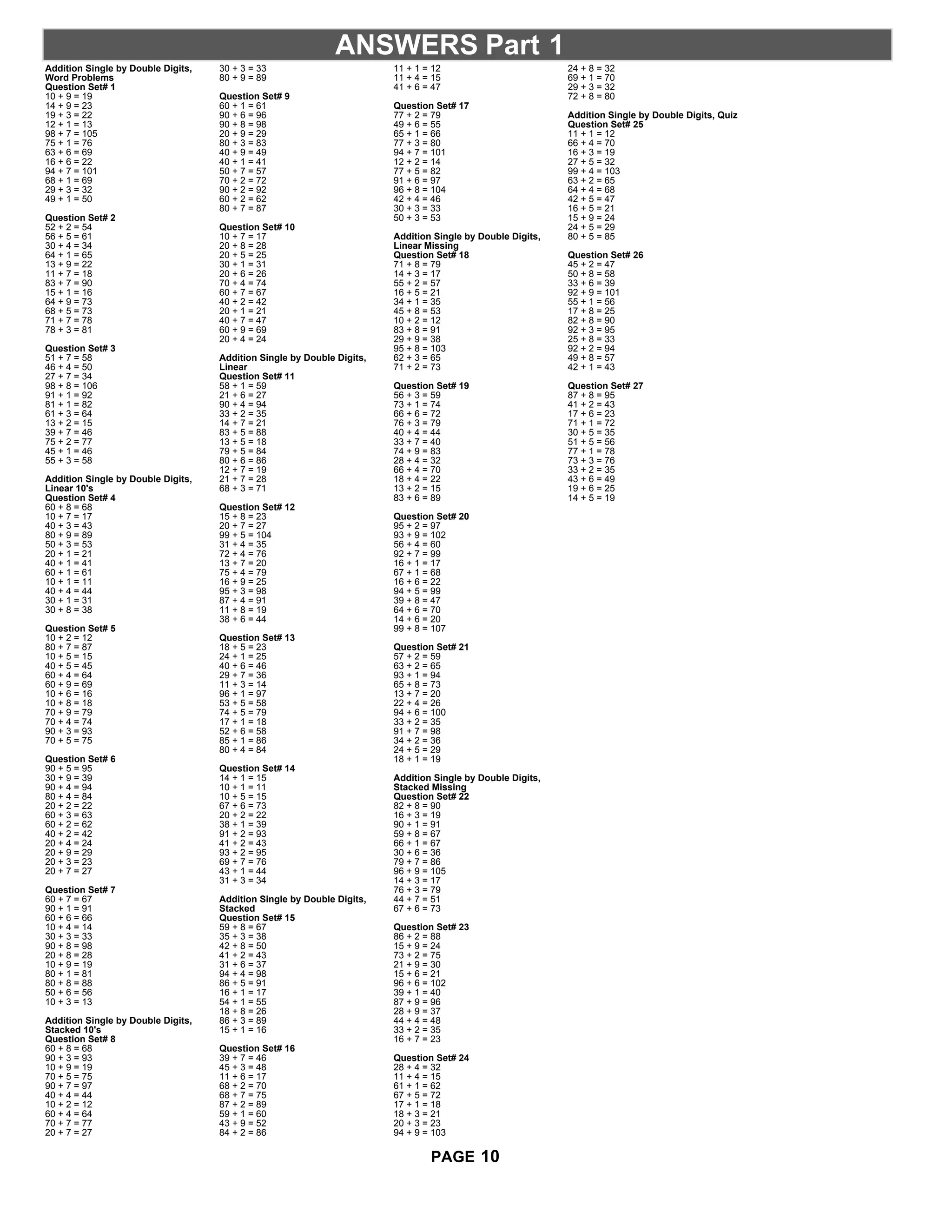 KewlActiveMinds Grade 3 Math, Addition & Subtraction Worksheets Sample ...