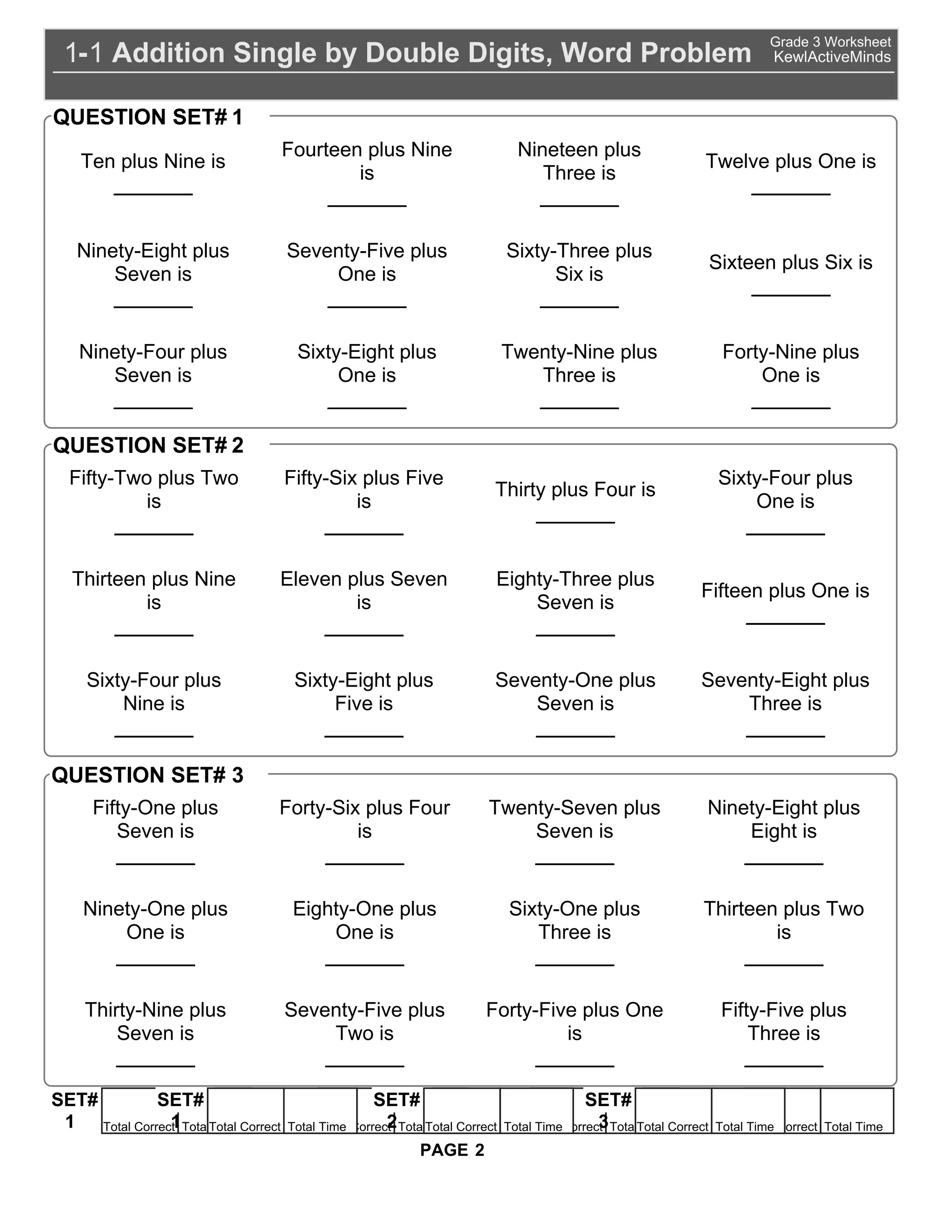 KewlActiveMinds Grade 3 Math, Addition & Subtraction Worksheets Sample ...