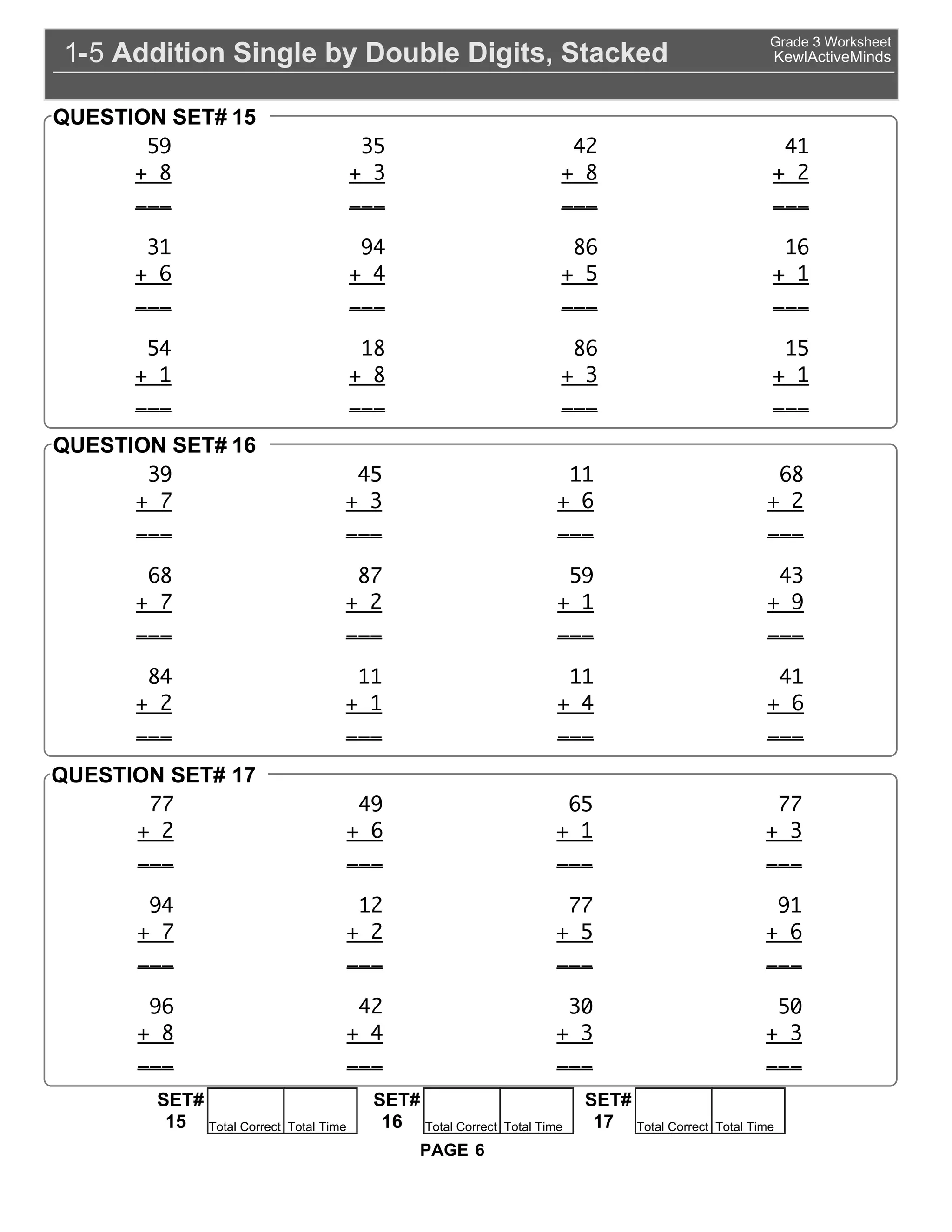 KewlActiveMinds Grade 3 Math, Addition & Subtraction Worksheets Sample ...
