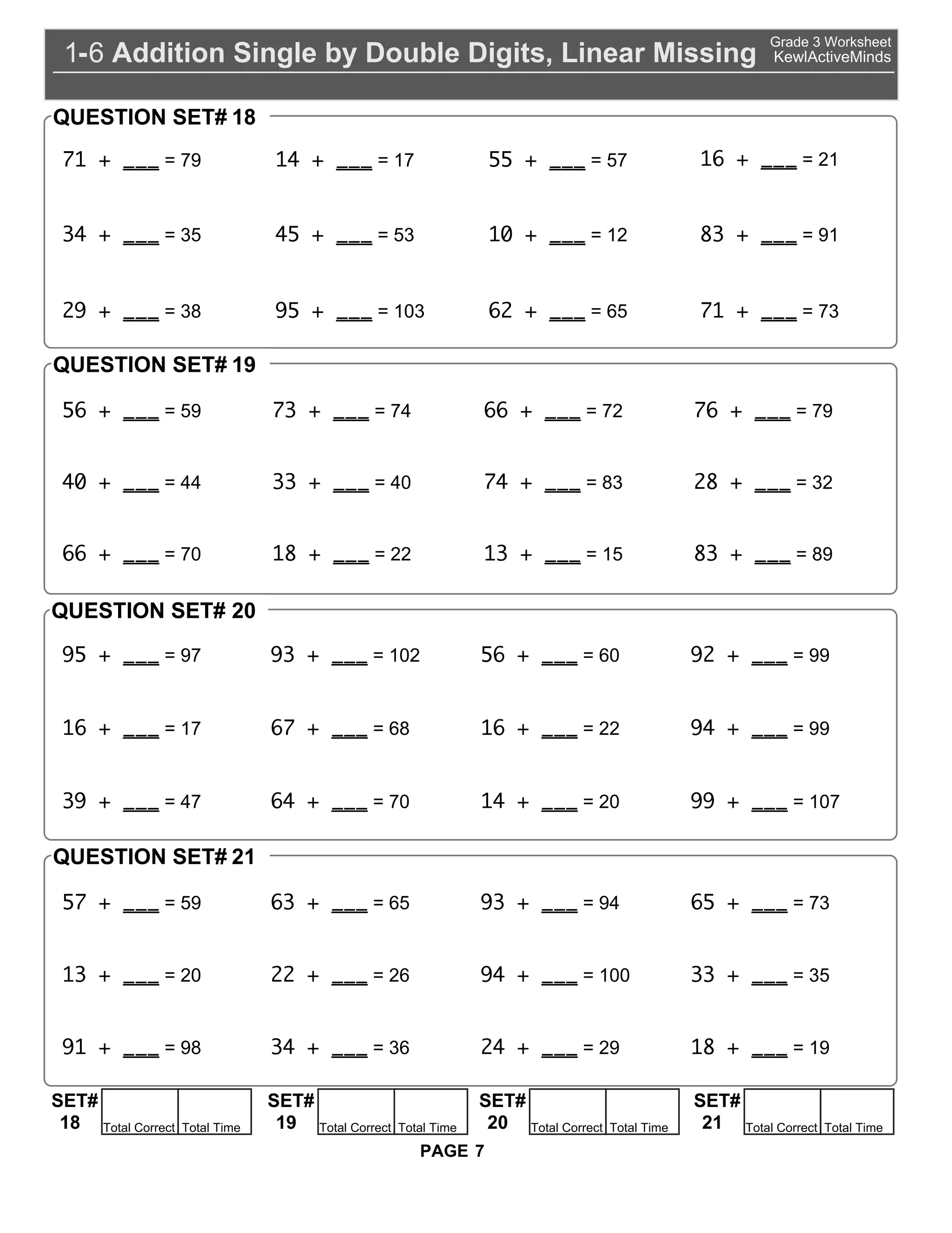 KewlActiveMinds Grade 3 Math, Addition & Subtraction Worksheets Sample ...