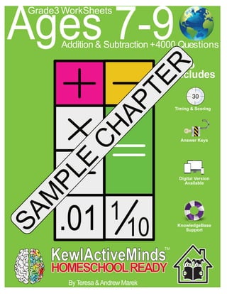 KewlActiveMinds Grade 3 Math, Addition & Subtraction Worksheets Sample ...