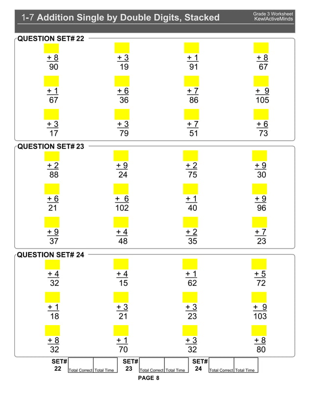 KewlActiveMinds Grade 3 Math, Addition & Subtraction Worksheets Sample ...