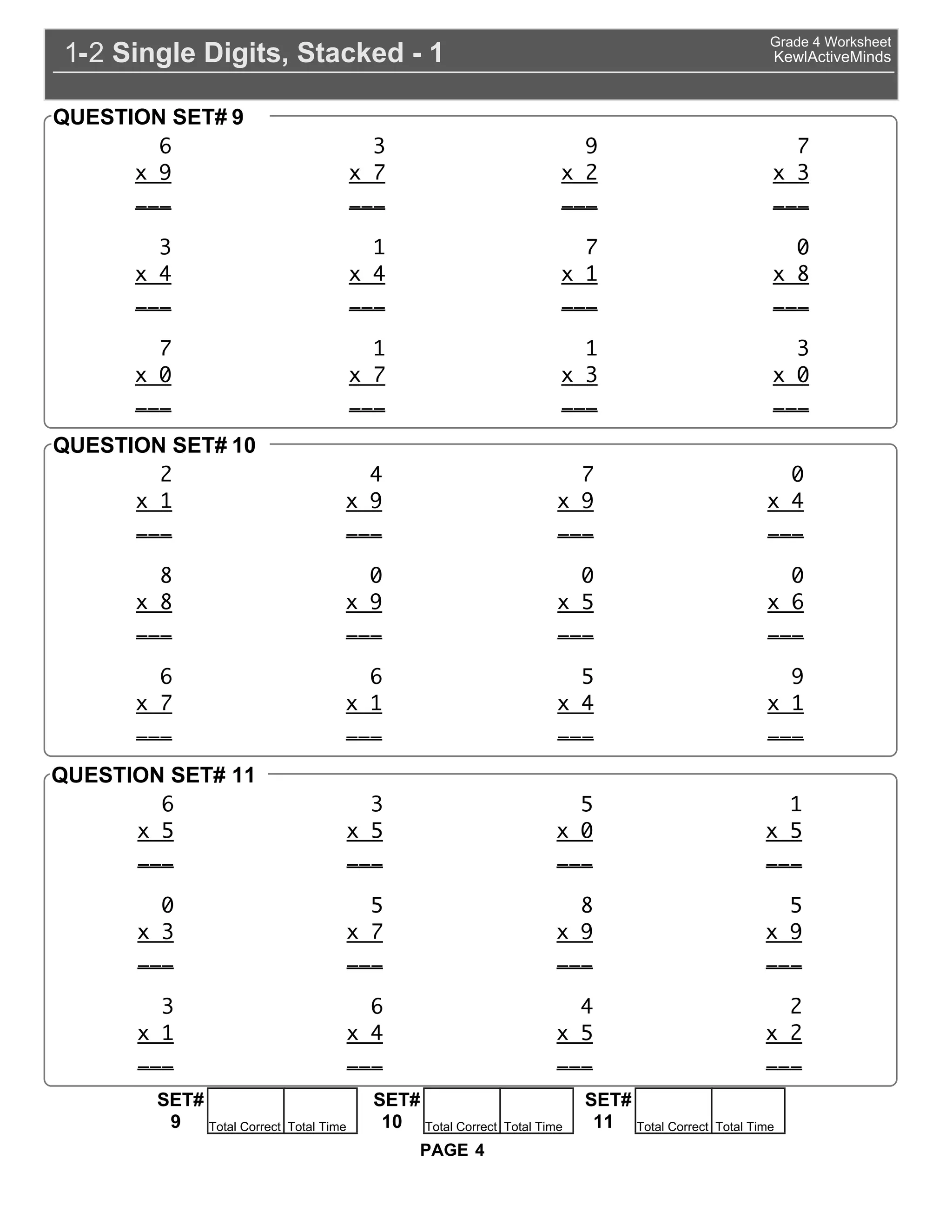 KewlActiveMinds Grade 4 Math, Multiplication Worksheets Sample Chapter ...