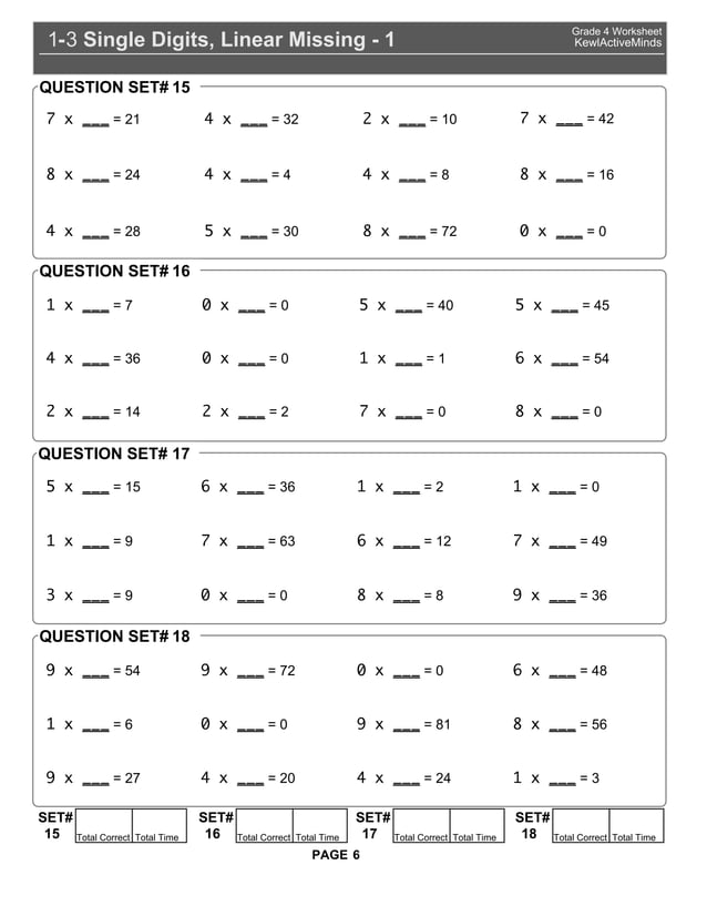 KewlActiveMinds Grade 4 Math, Multiplication Worksheets Sample Chapter