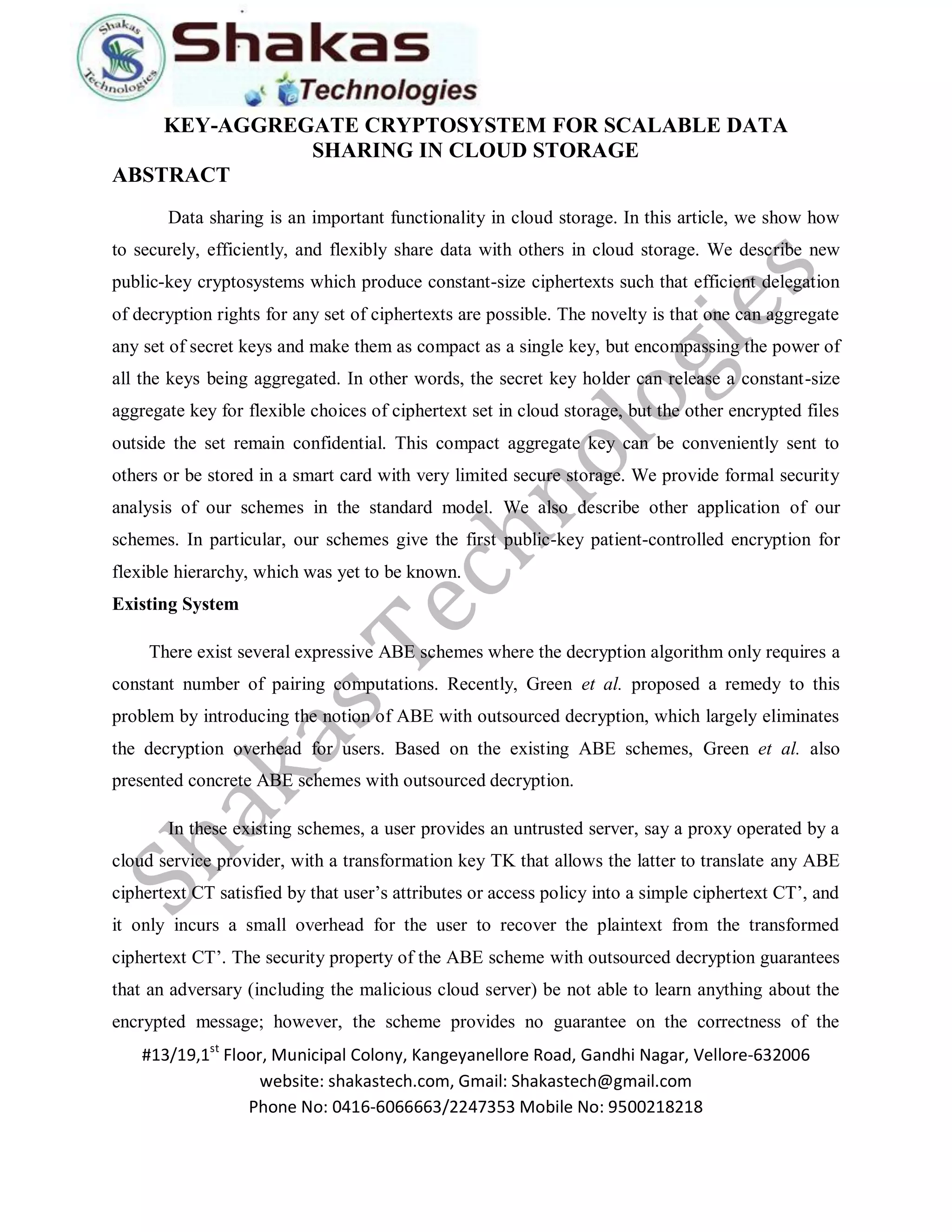 Key aggregate cryptosystem for scalable data sharing in cloud storage | PDF