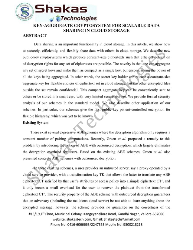 Key Aggregate Cryptosystem For Scalable Data Sharing In Cloud Storage Pdf