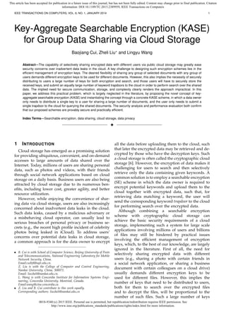 Key-Aggregate Searchable Encryption (KASE) for Group Data Sharing via Cloud Storage | PDF