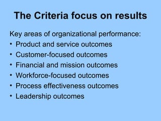 Key Characteristics Of The Performance Excellence Criteria | PPT