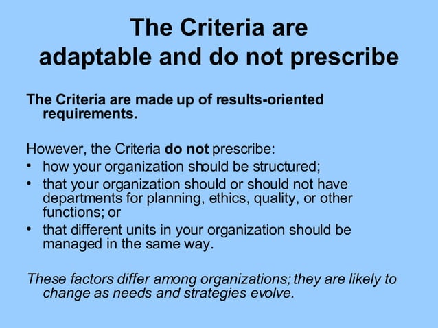Key Characteristics Of The Performance Excellence Criteria | PPT