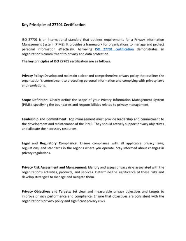 Key Principles of 27701 Certification | PDF | Financial Regulation ...