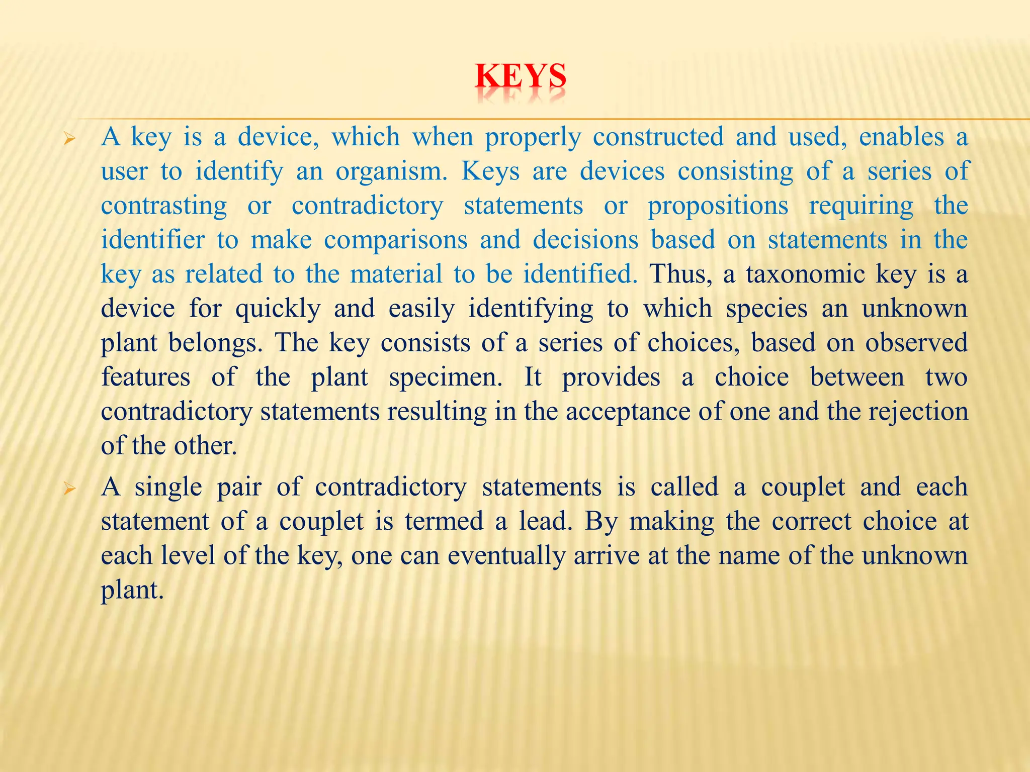 Key- Identification device & Deme concept in Plant Taxonomy | PDF