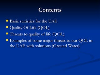 Key Threats To Quality Of Life (Qol) | PPT